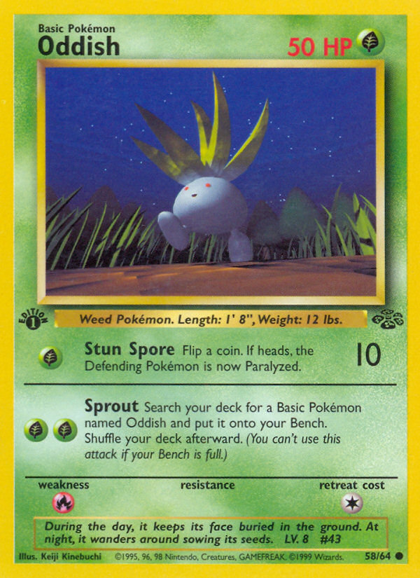 Oddish 58 Jungle 1999 Pokemon Card Oddish 58 Jungle 1999 Pokemon Card