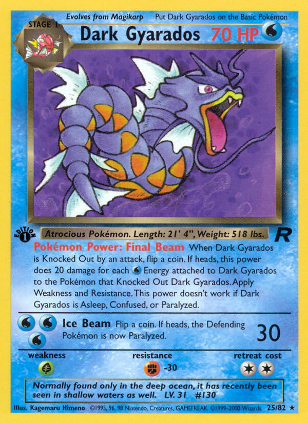 Dark Gyarados 25 Team Rocket 2000 Pokemon Card Dark Gyarados 25 Team Rocket 2000 Pokemon Card