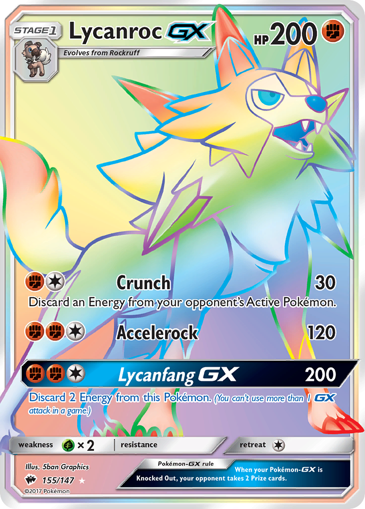 Lycanroc GX 155 Burning Shadows 2017 Pokemon Card Lycanroc GX 155 Burning Shadows 2017 Pokemon Card