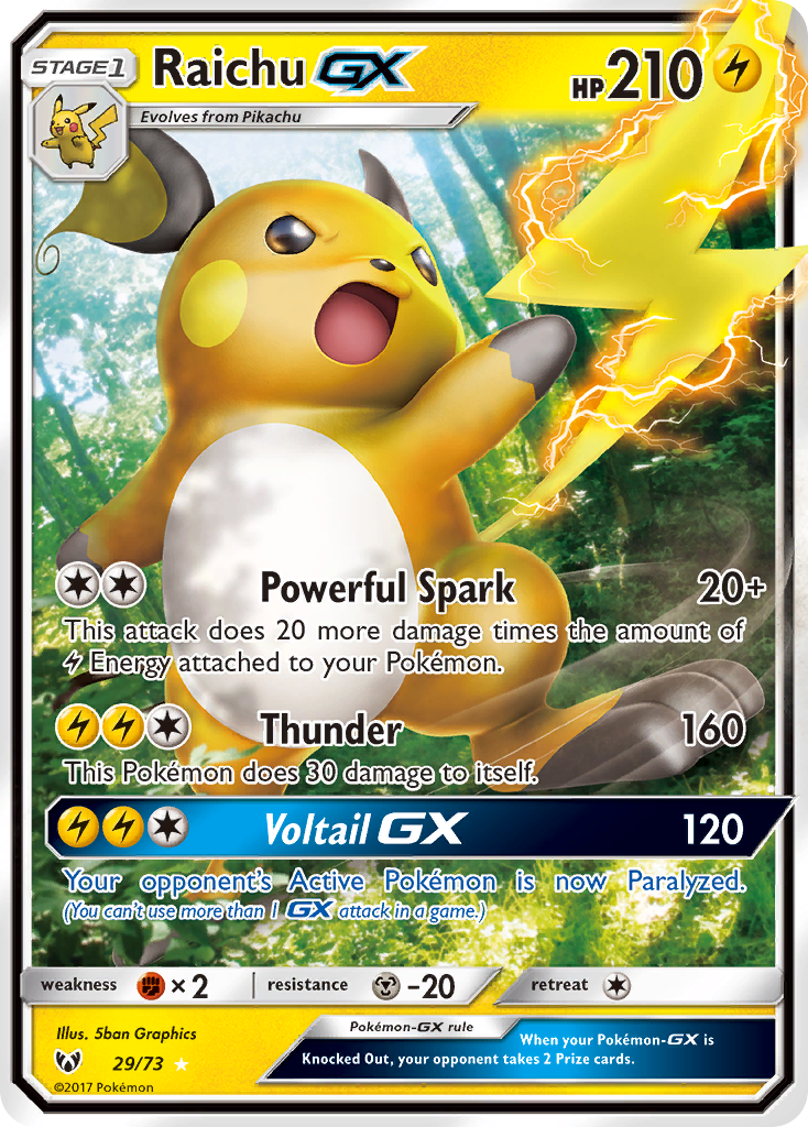 Raichu GX 29 Shining Legends 2017 Pokemon Card