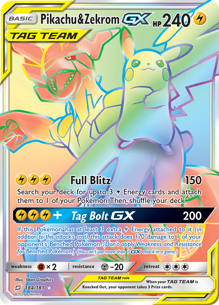 Pikachu Zekrom GX 184 Team Up 2019 Pokemon Card
